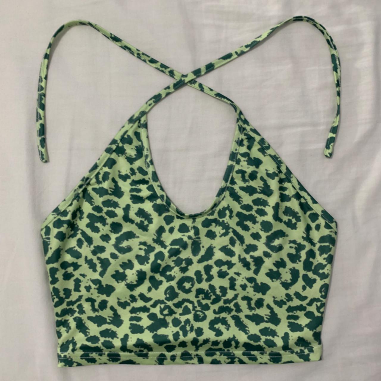 green leopard print cross over top - Depop