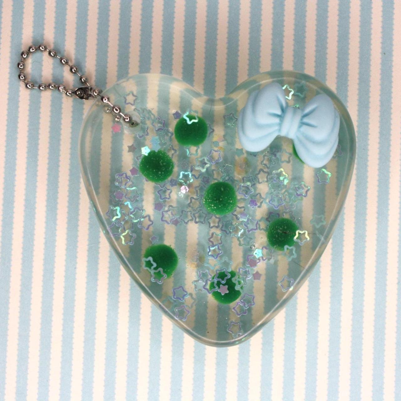marimo moss ball resin heart keychain ♡ made by me... - Depop