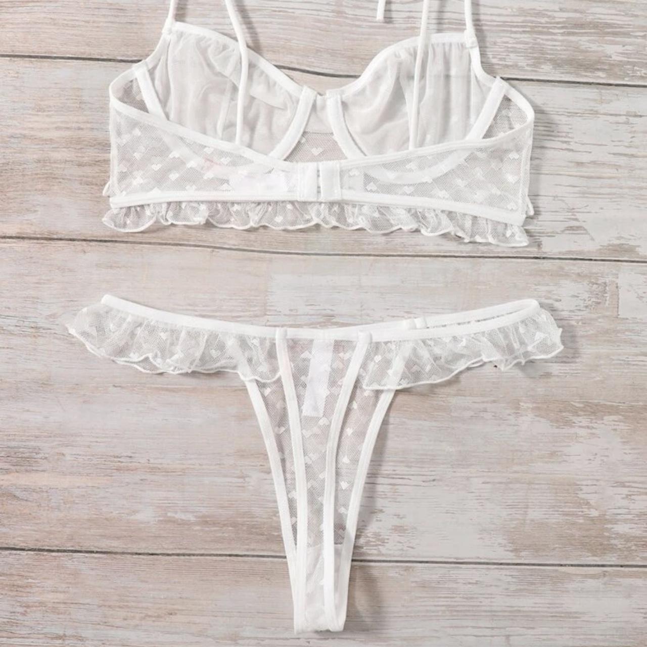 White Ruffled Mesh Bra And Panty Set Worn A Few Depop
