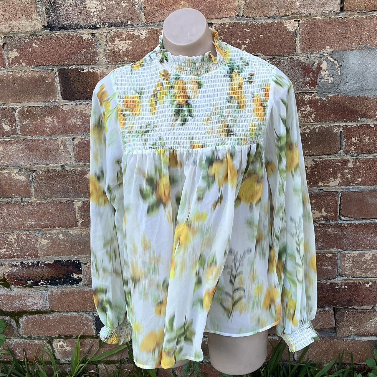 Sheike 10 sheer floral tunic top Shirred stretchy... - Depop