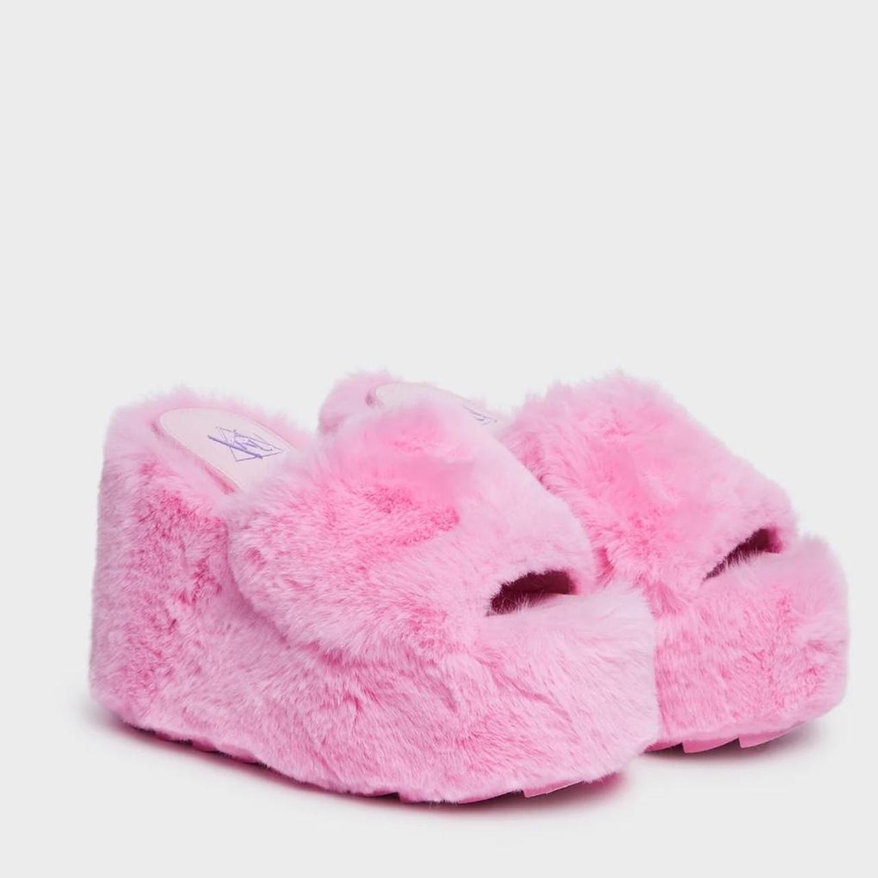 Pink gravity faux fur platform slides from... | Depop