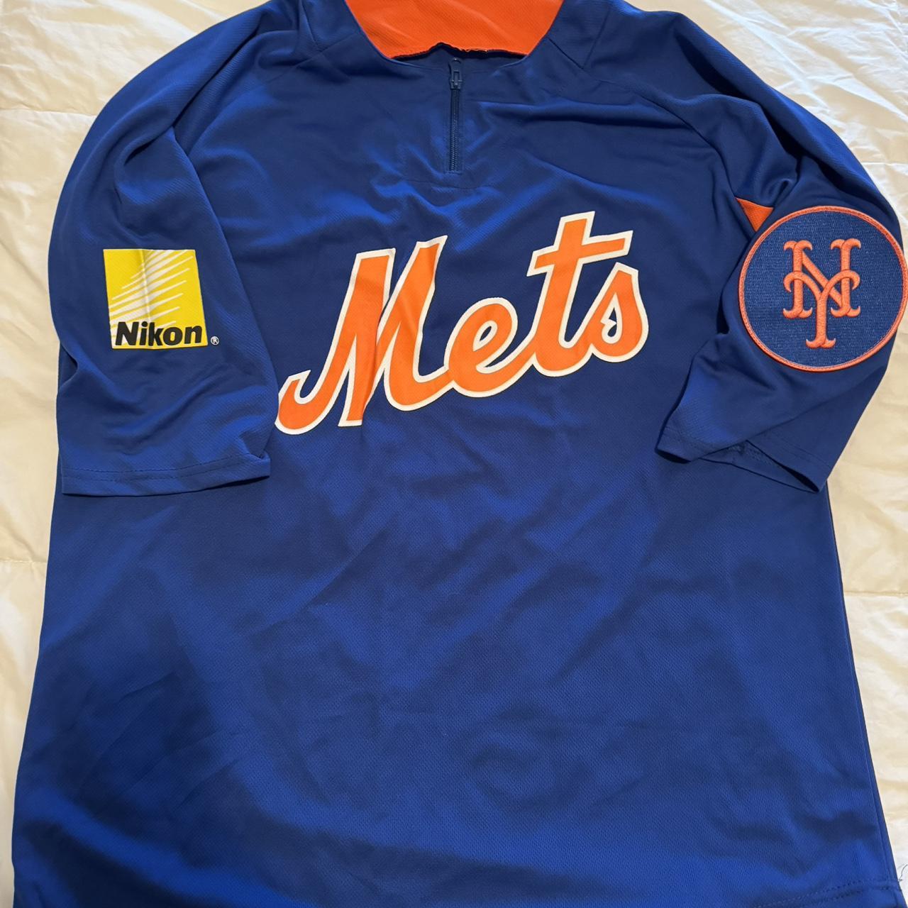 NY Mets Half Zip Jersey. Nikon Patch. Size L/XL. - Depop