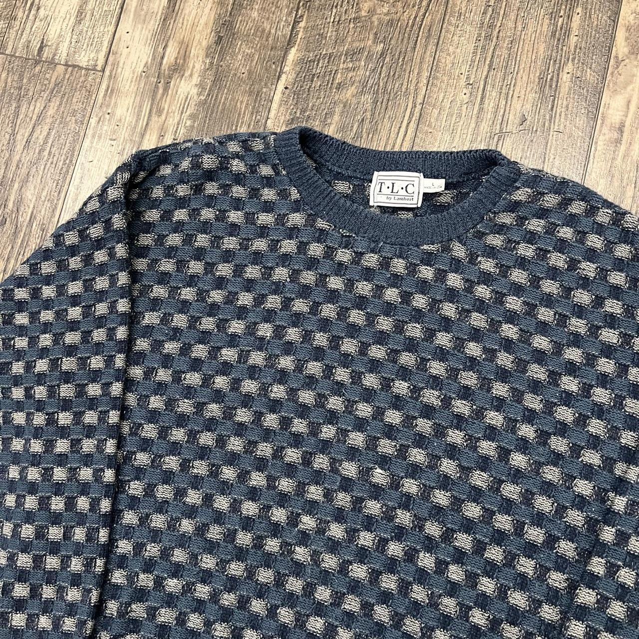 Vintage 90s TLC checker pattern knit sweater in a... | Depop