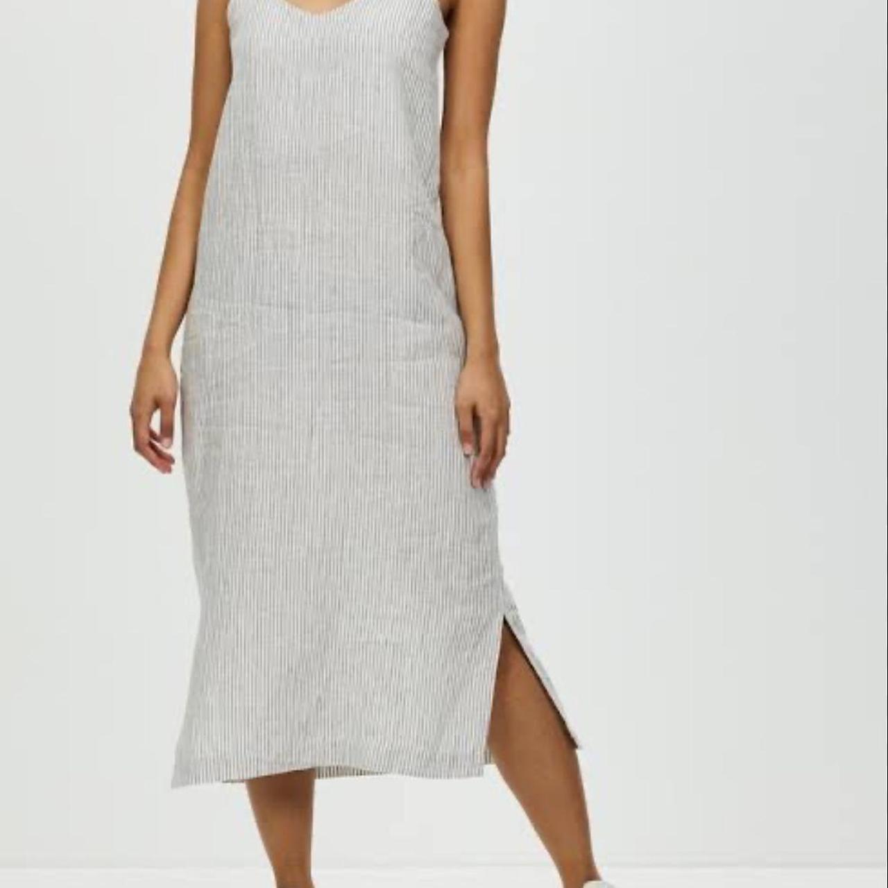 Assembly Label linen slip dress in beige stripe size... - Depop