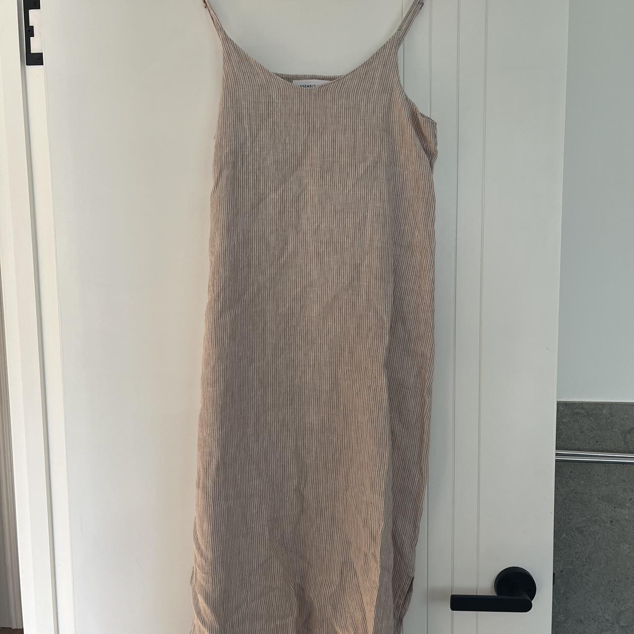 Assembly Label linen slip dress in beige stripe size... - Depop