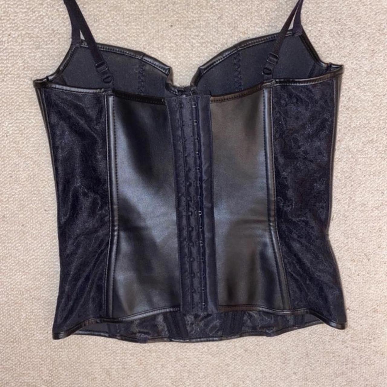 black lace and leather corset size M would fit S... - Depop