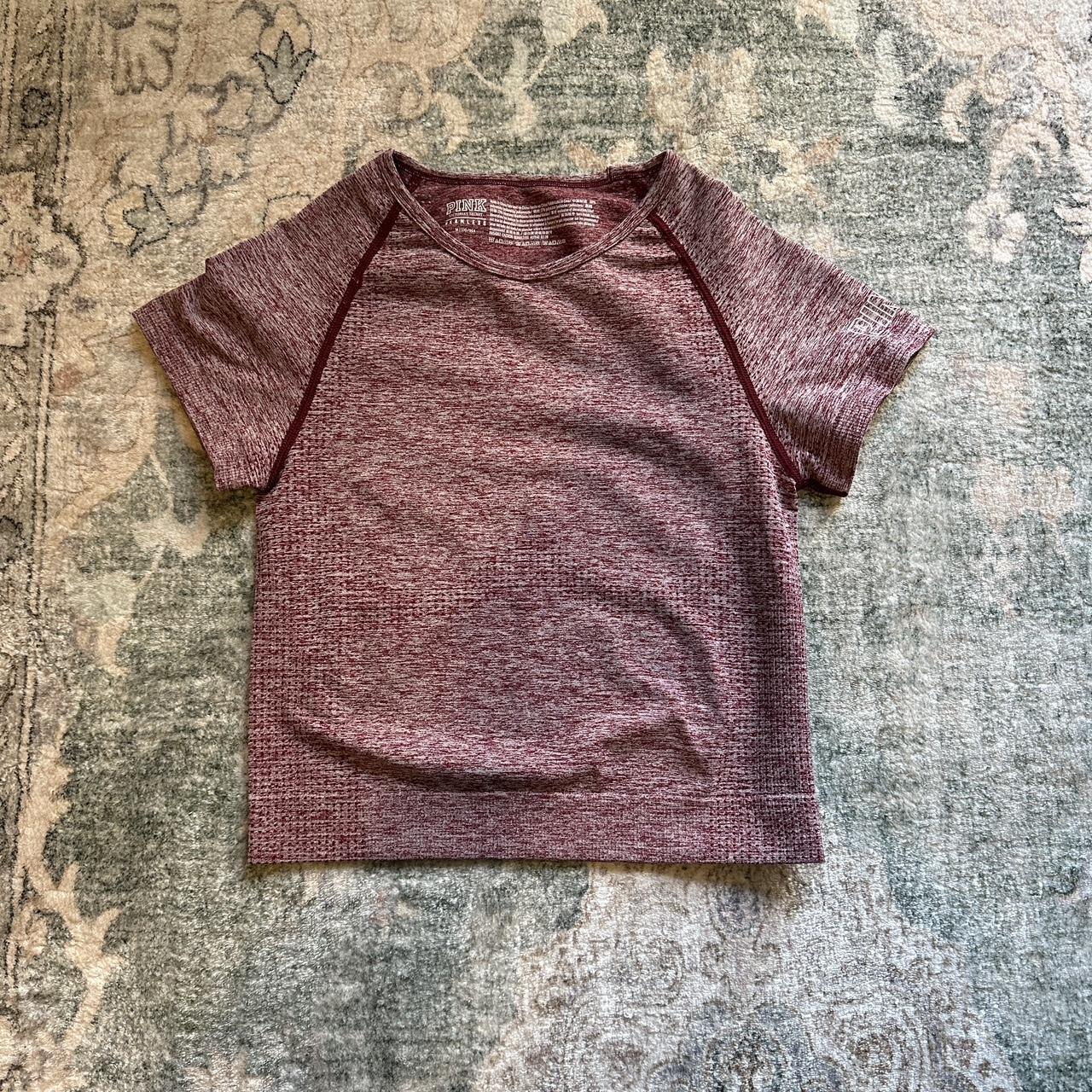 red workout top soft and stretchy material worn... - Depop