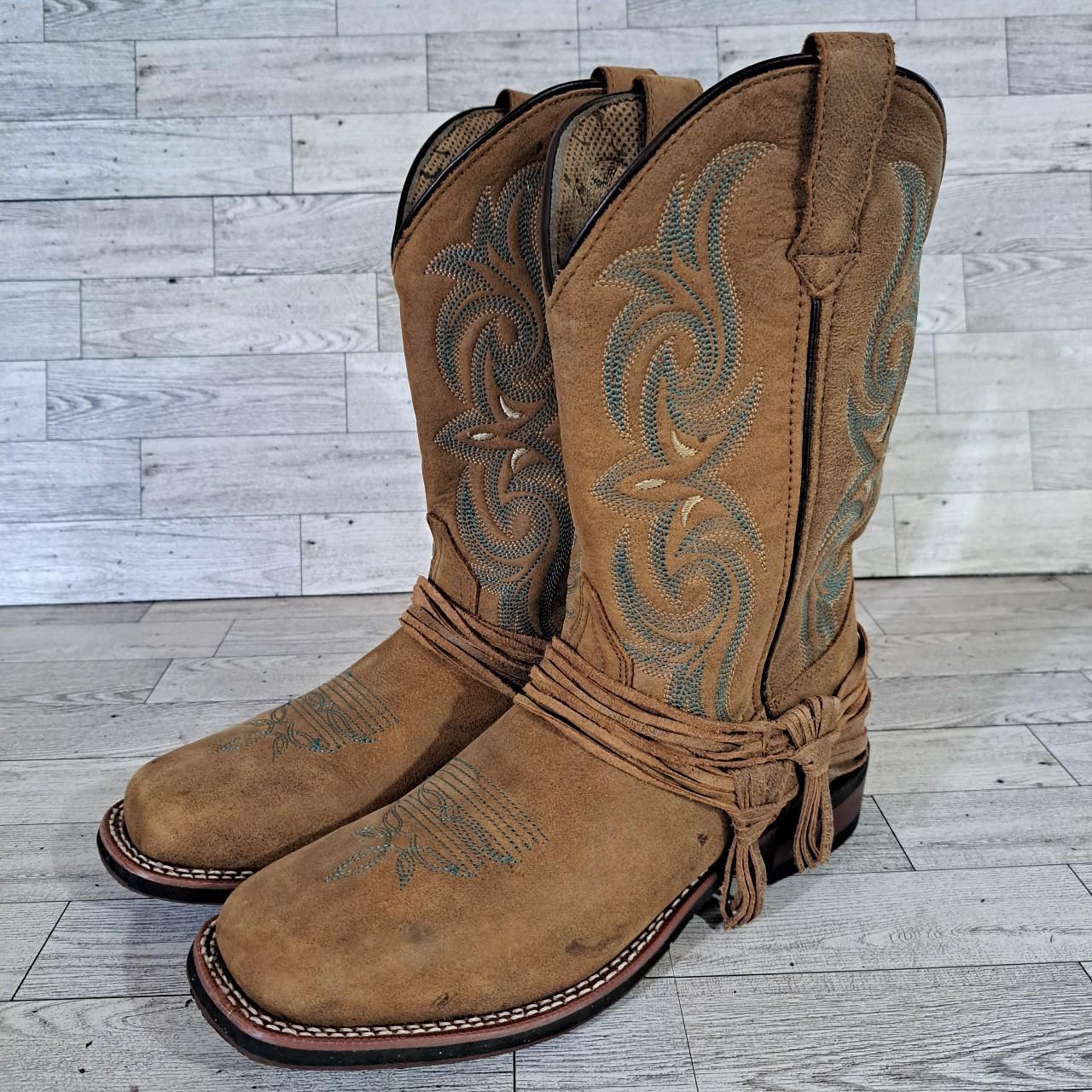 Laredo Women's Brown and Blue Boots | Depop