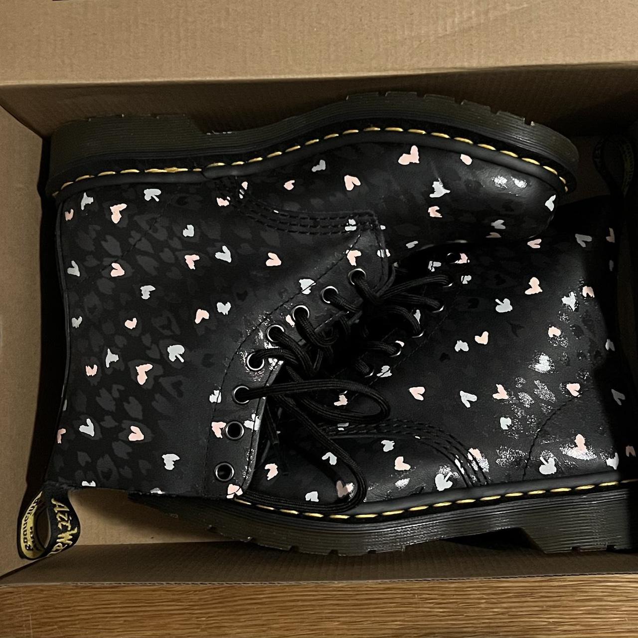 Unworn heart pattern combat boots Women US 8/UK... - Depop