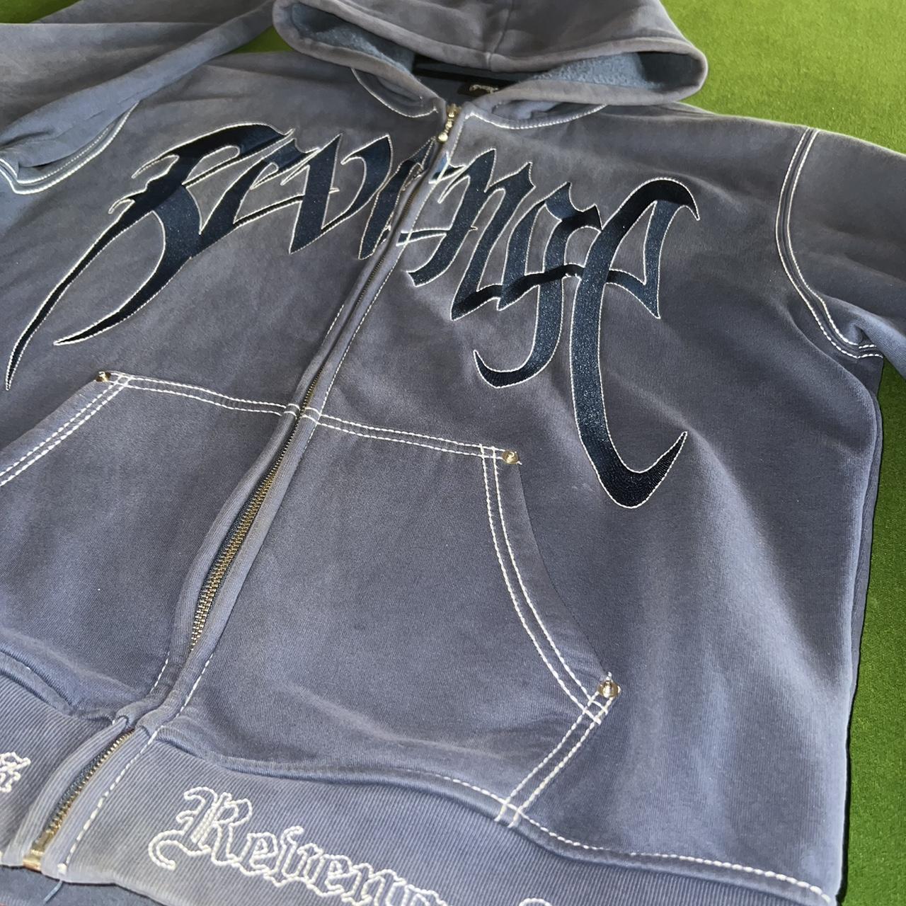 Deadstock REVENGE Stich up hoodie in navy/dark... - Depop