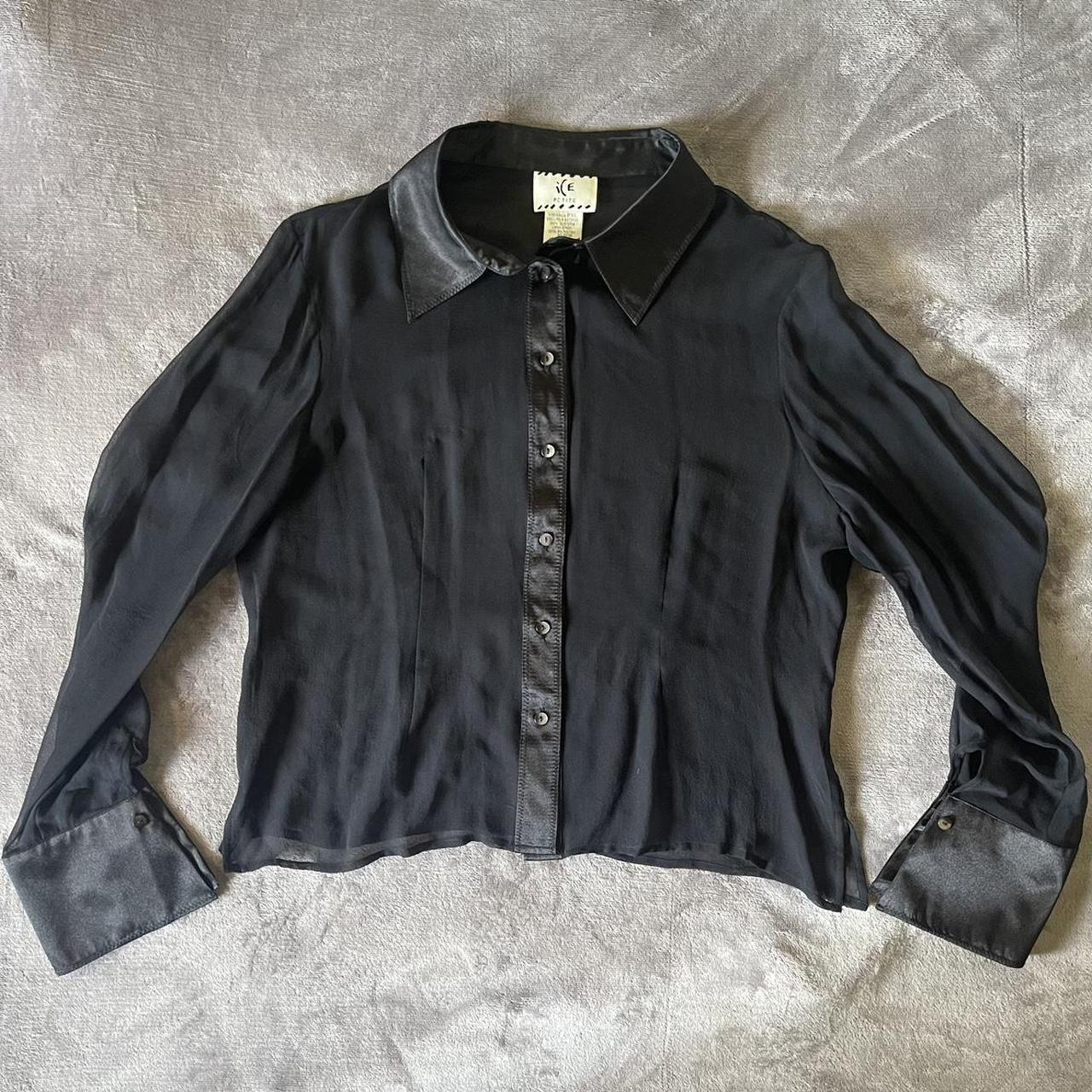 Vintage 90s sheer black button up top. The collar,... - Depop