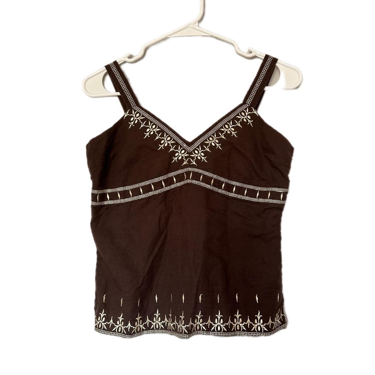 Brown y2k-style top with zipper all the way down the... - Depop