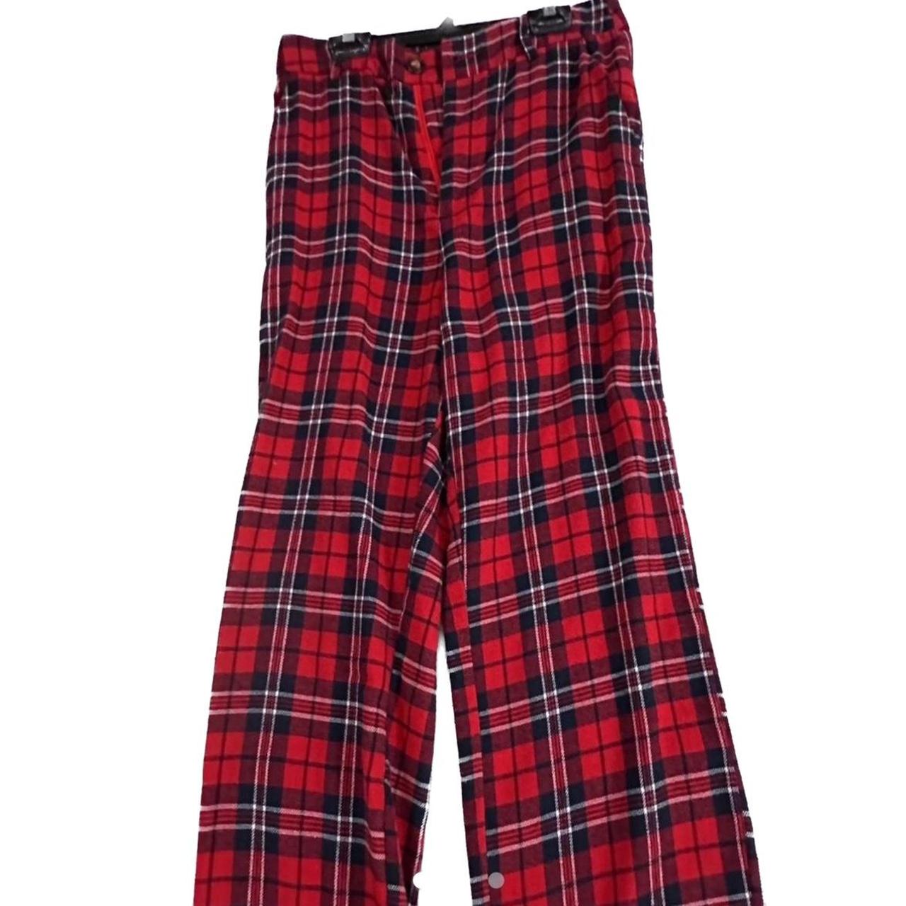 Plaid red/dark blue tartan button-up pants! Zipper... - Depop