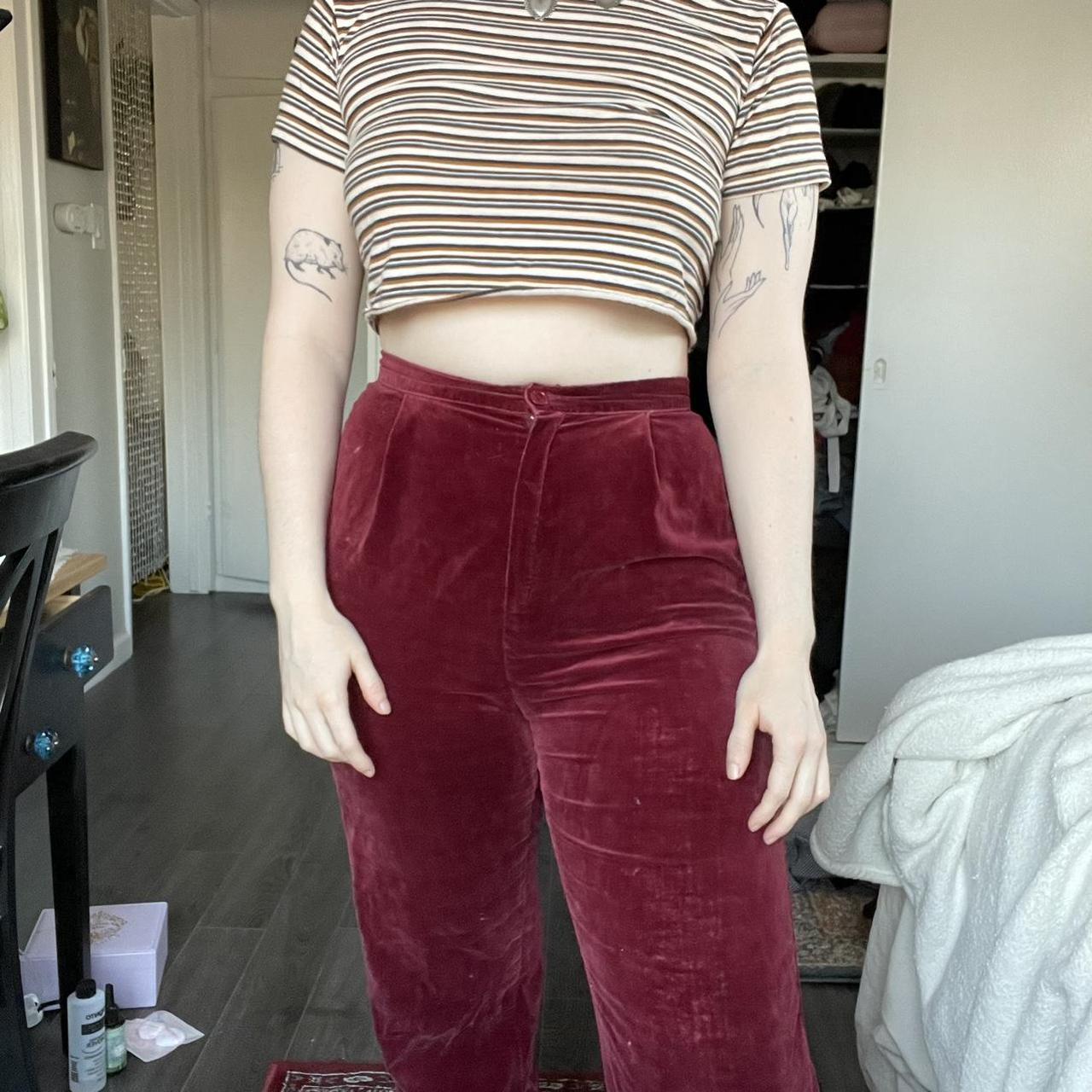 velvety dark red pants. i love these pants, the... - Depop