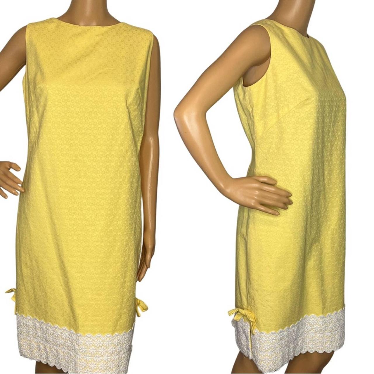 Lilly Pulitzer Yellow Shift Dress with White Crochet... - Depop