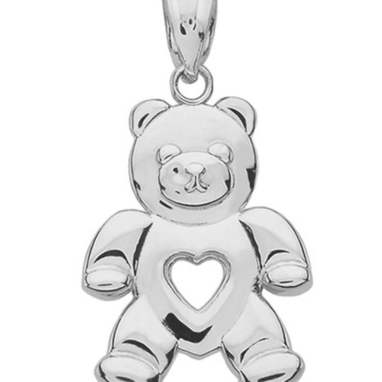 Sterling silver teddy bear pendant with heart... | Depop
