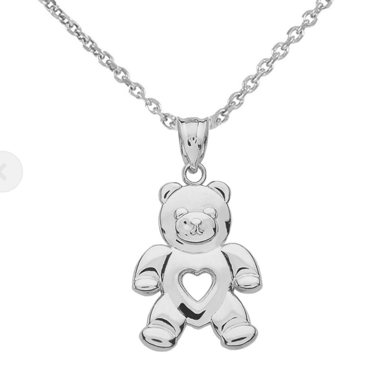 Sterling silver teddy bear pendant with heart... | Depop