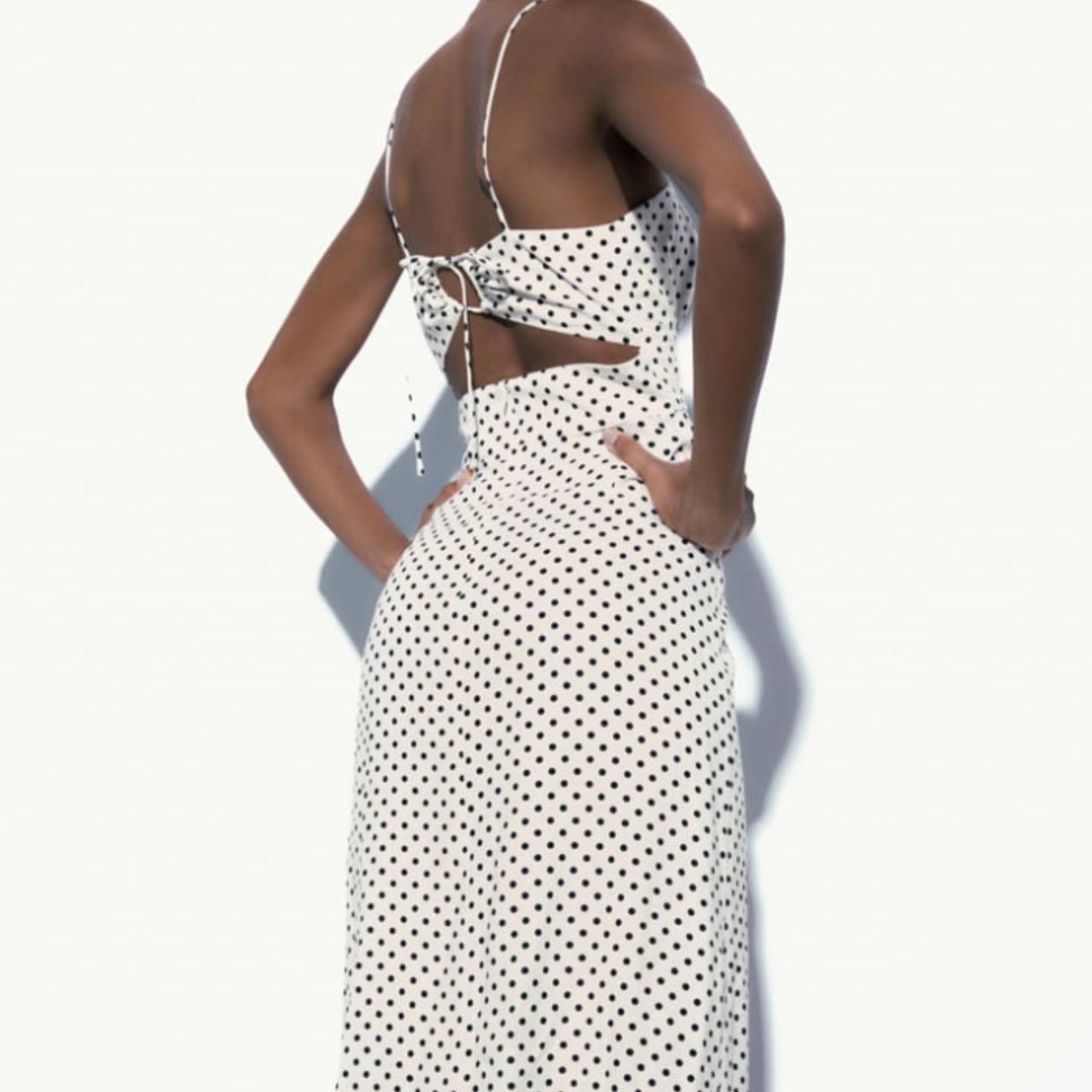 Zara Polka Dot Midi Corset Dress Spaghetti straps... - Depop