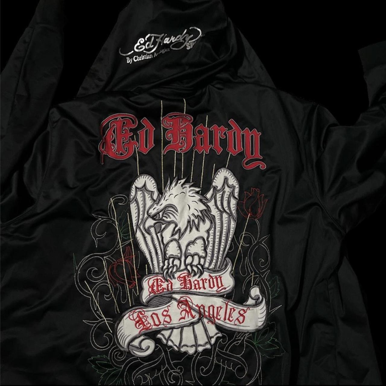 Ed hardy jacket from the 2000’s logo on hood SUPER... - Depop