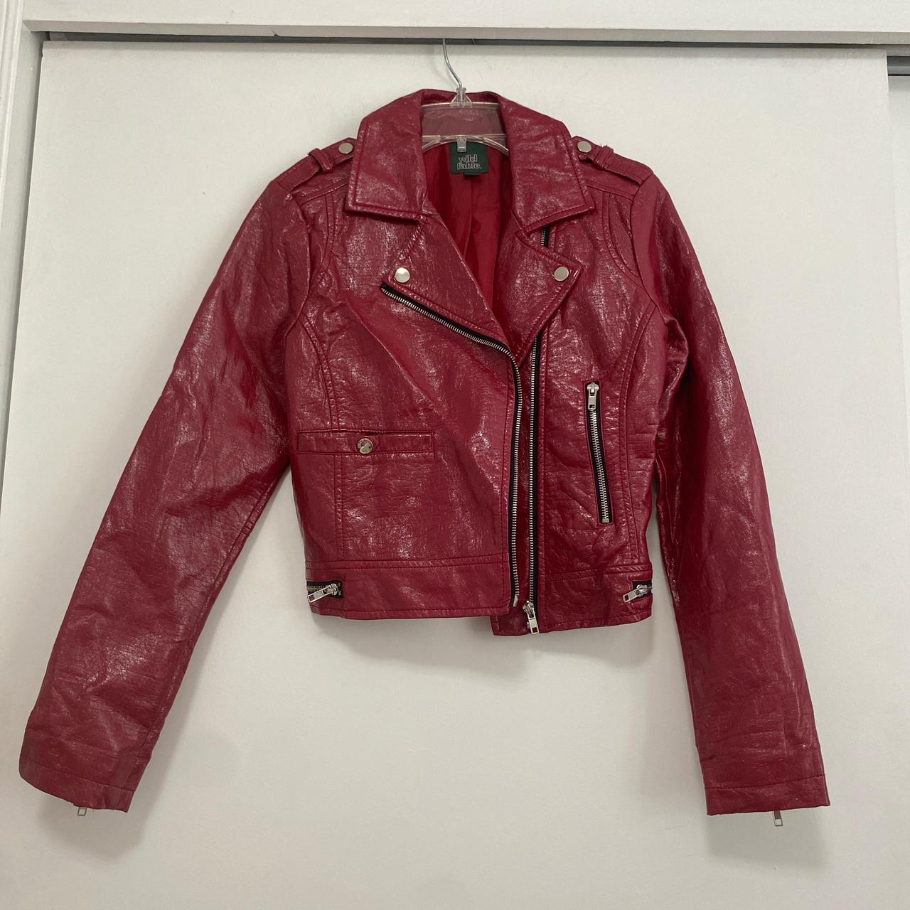 Wild Fable Red leather jacket with a zipper on the... - Depop