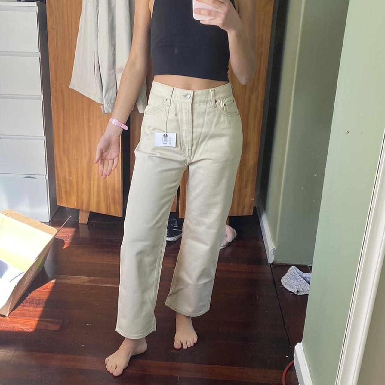 Style addict Cropped Straight Leg Jean in Beige Size... - Depop