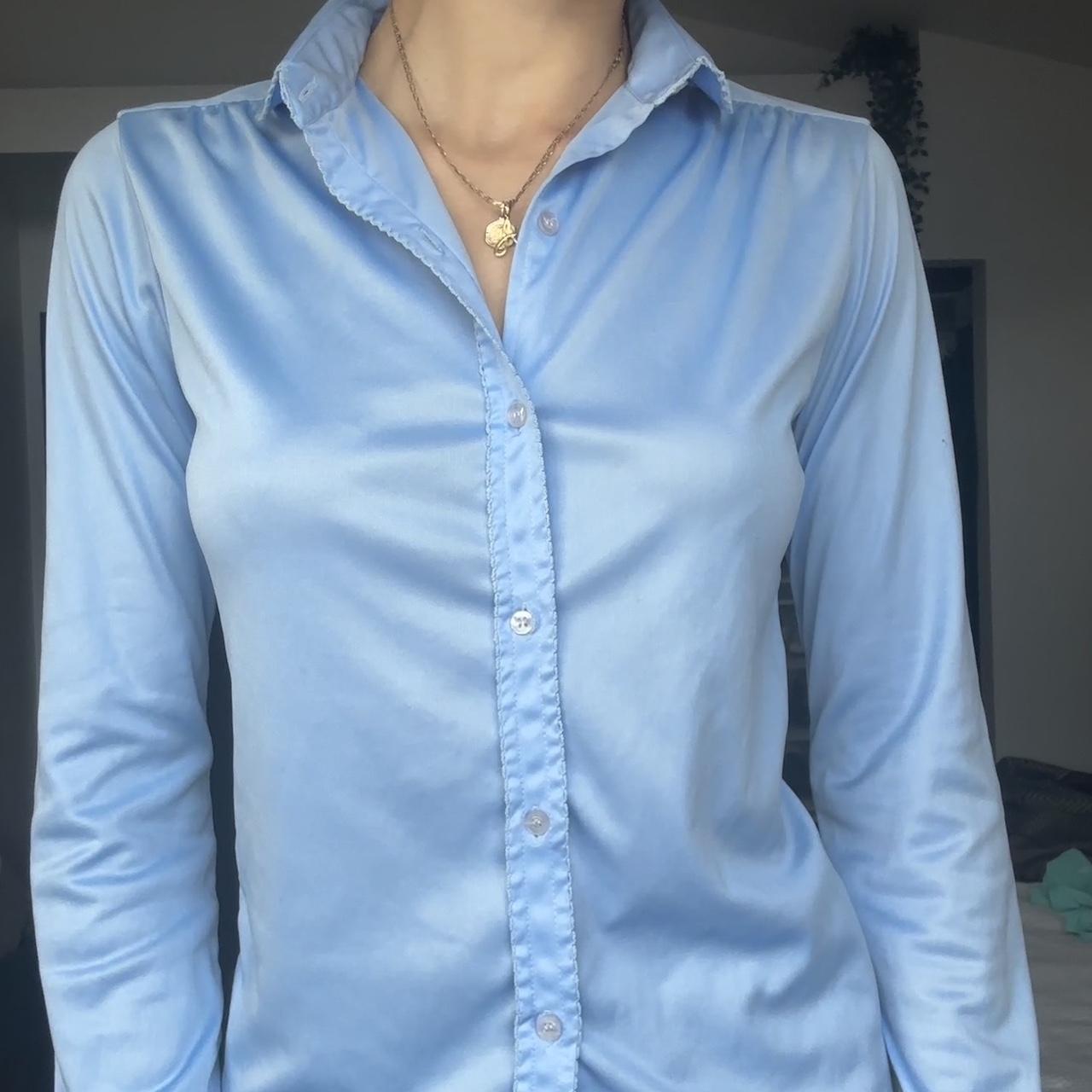 Vintage blue button up blouse With detailing around... - Depop