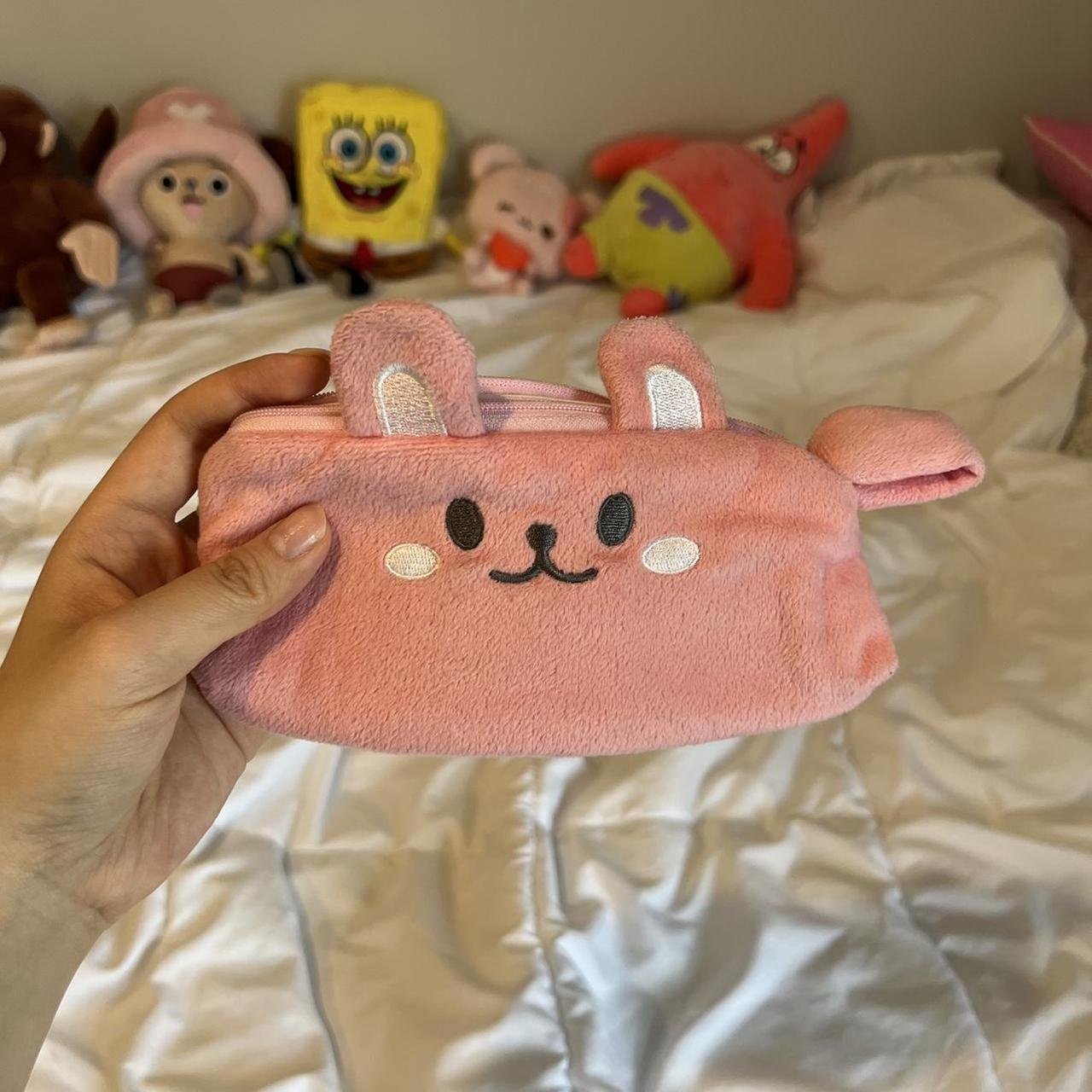 kawaii fuzzy pink bunny pencil case from japan i... - Depop
