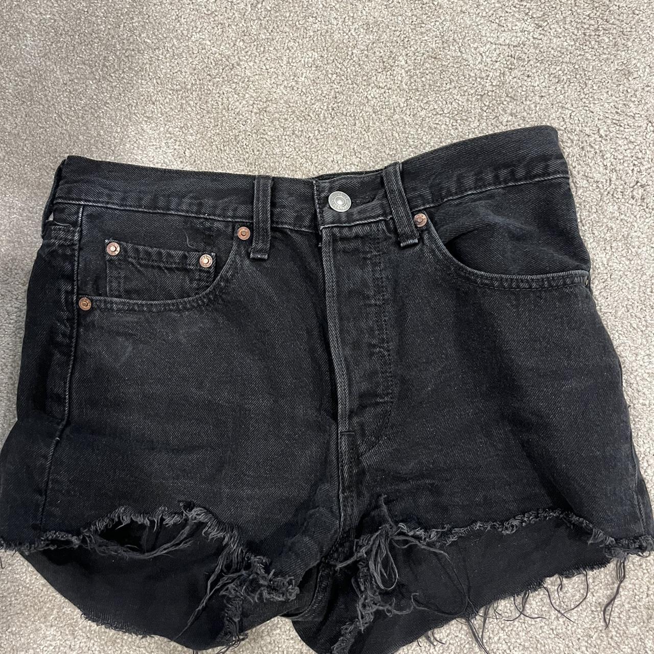 Levi high rise black shorts size 26. Great condition... - Depop