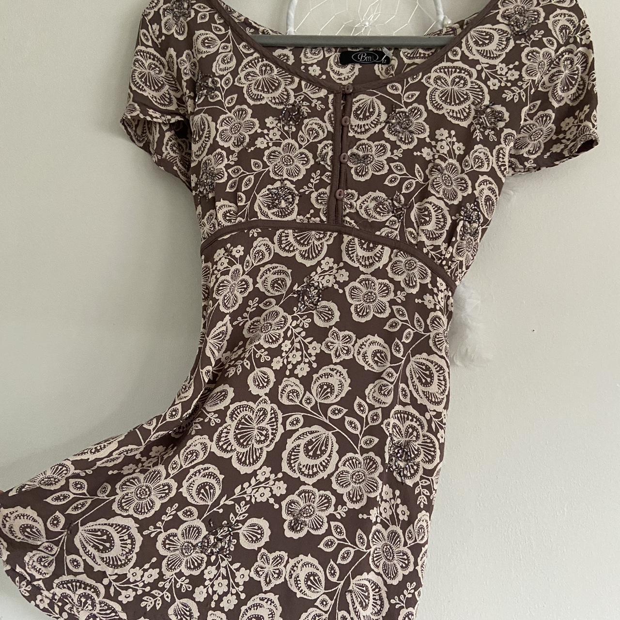 Brown Floral Mandala Design Tie Back String Sequin... - Depop