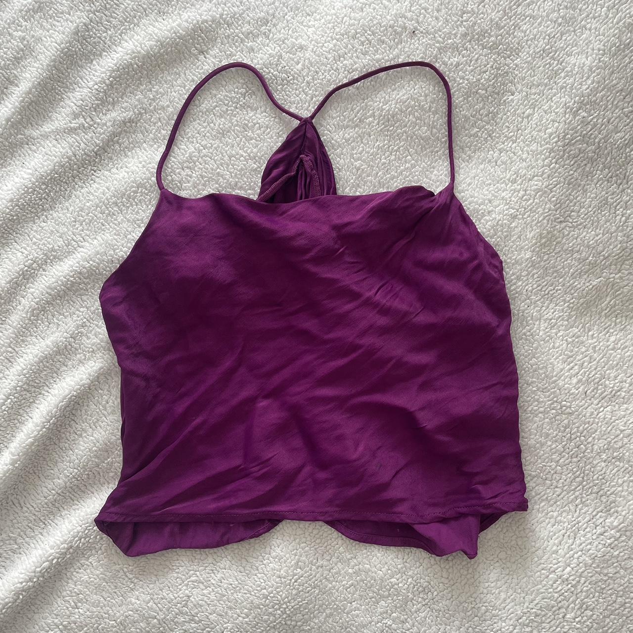y2k summer purple backless silk top sits so nice!!... - Depop