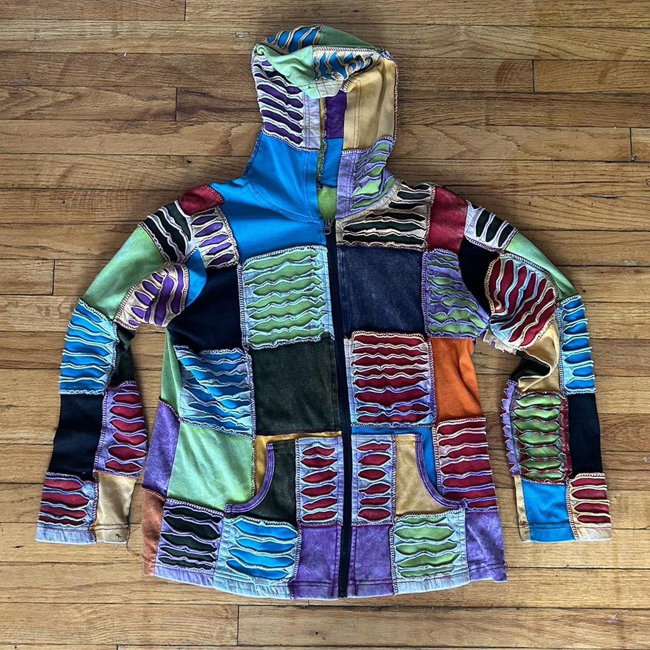Patchwork hoodie sweater Wook hippie burnout style... - Depop