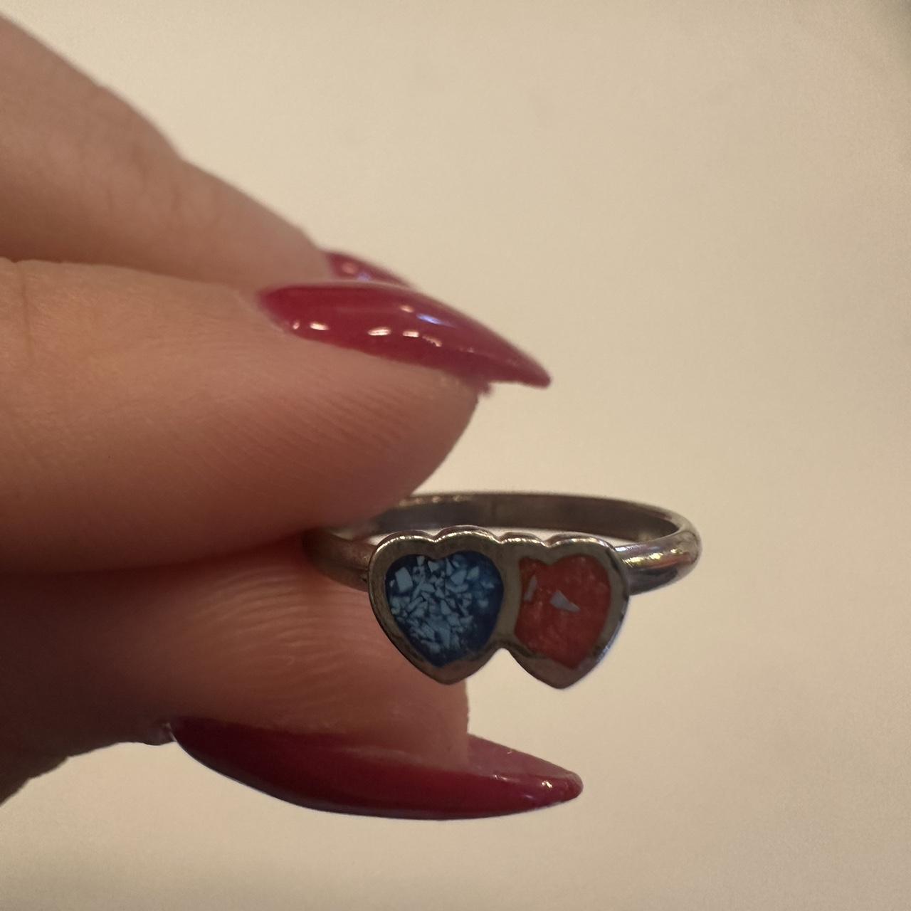 Silver Blue and Red Heart Ring Pinky ring - Depop
