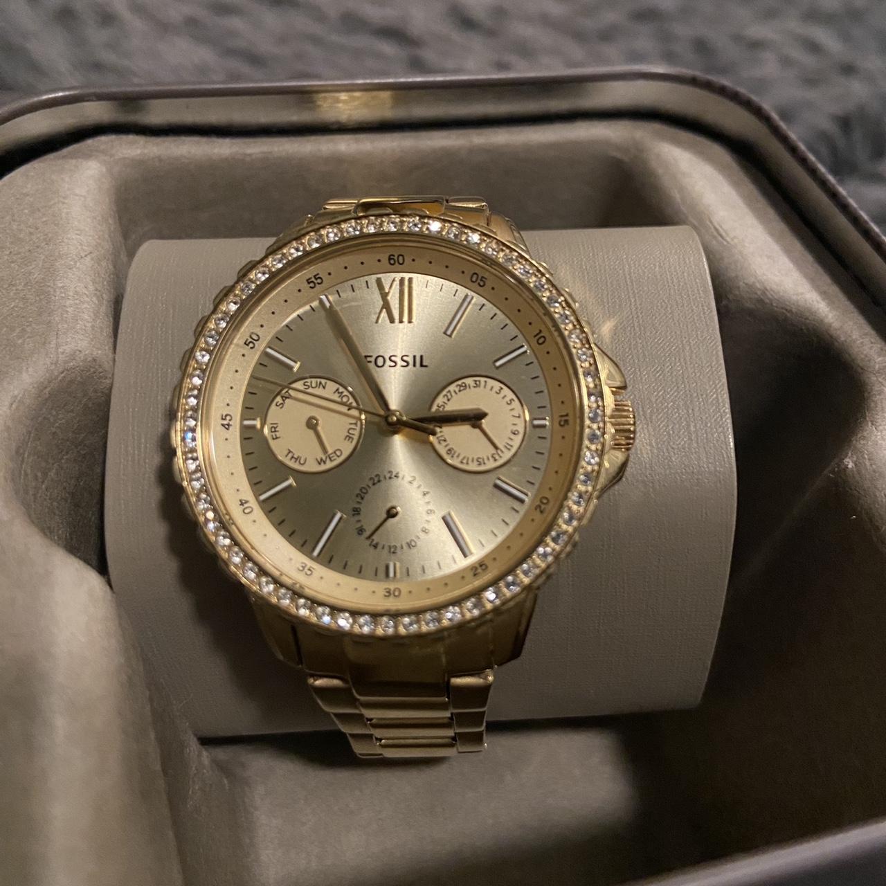 Gold Fossil watch with diamonds note: just needs a... | Depop