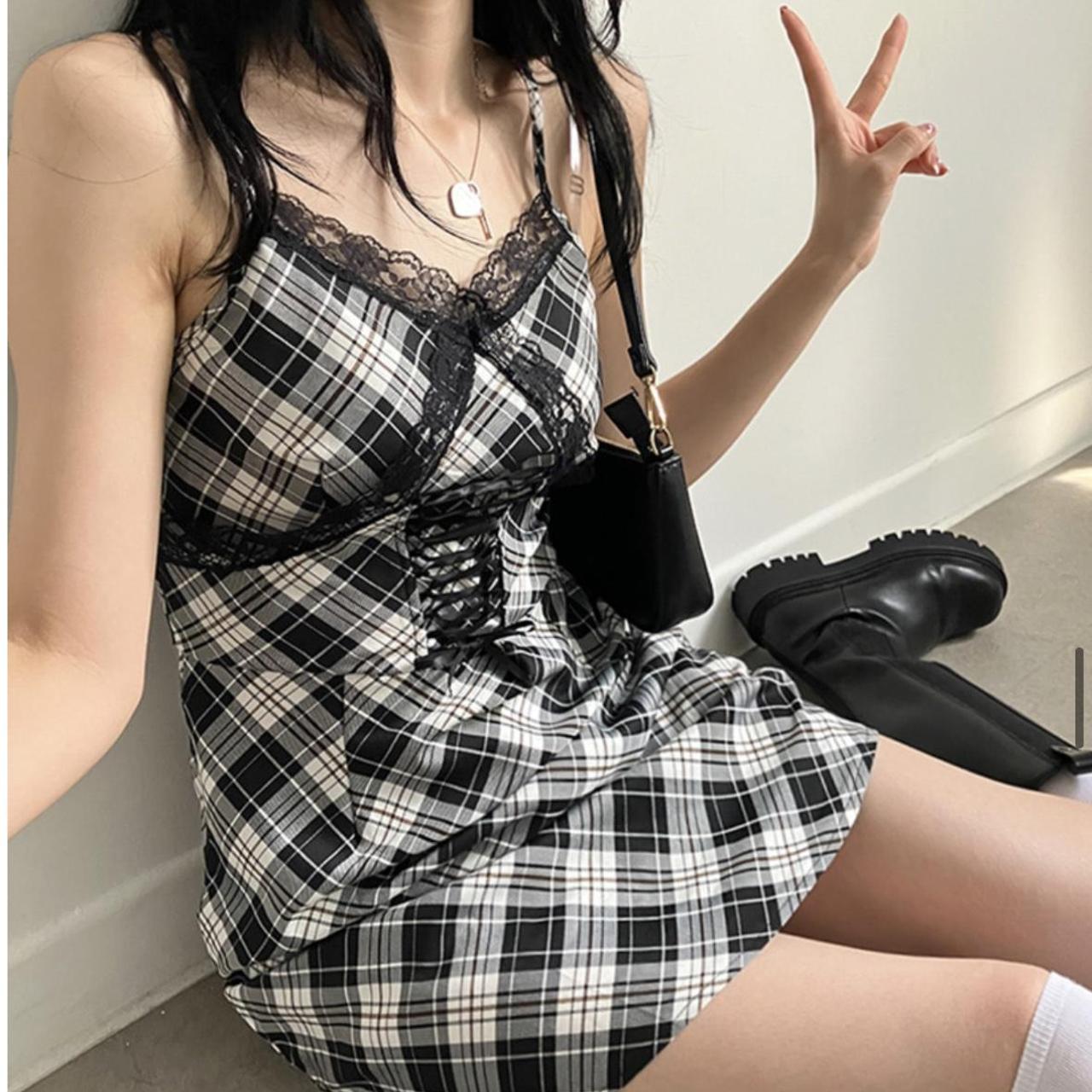 Acubi style // lace corset sleeveless dress 💗from... - Depop