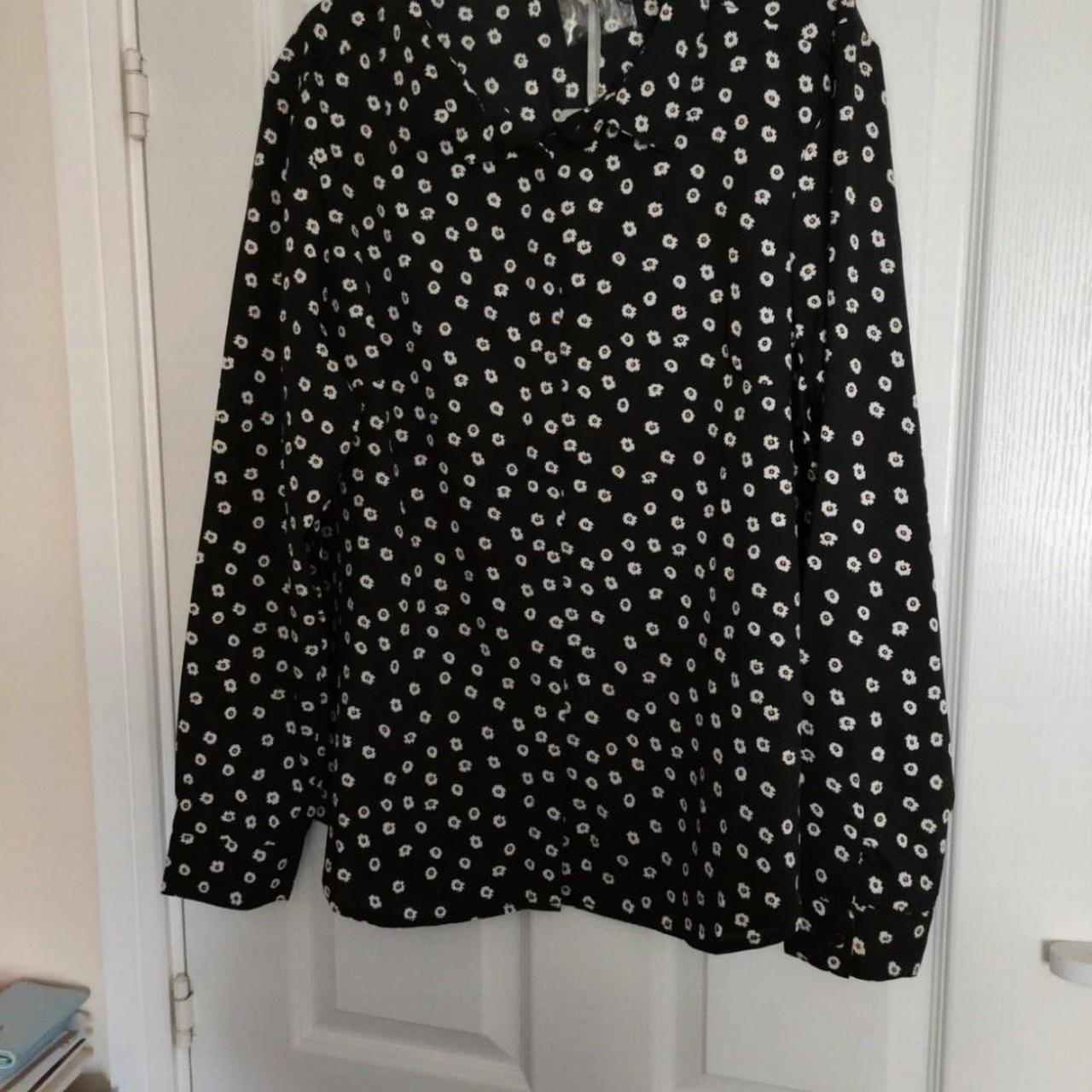 Black and flower long sleeve blouse Chest approx 42... - Depop
