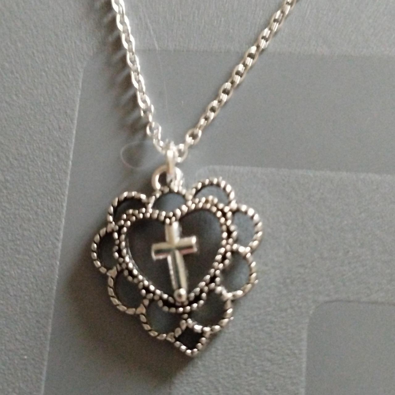 Heart shaped cross pendant necklace Pendant approx... - Depop