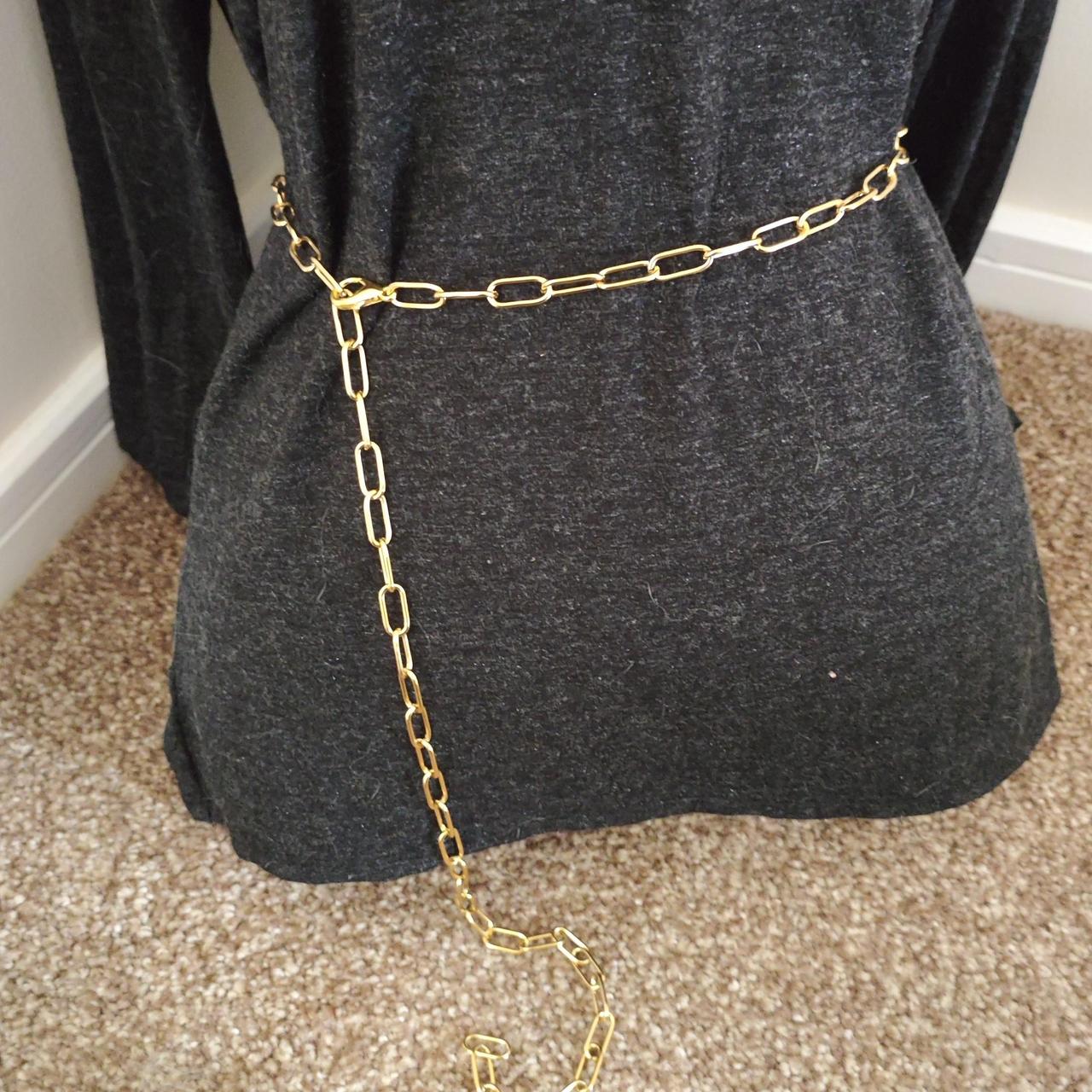 Gold tone paper clip chain style belt Links approx... - Depop