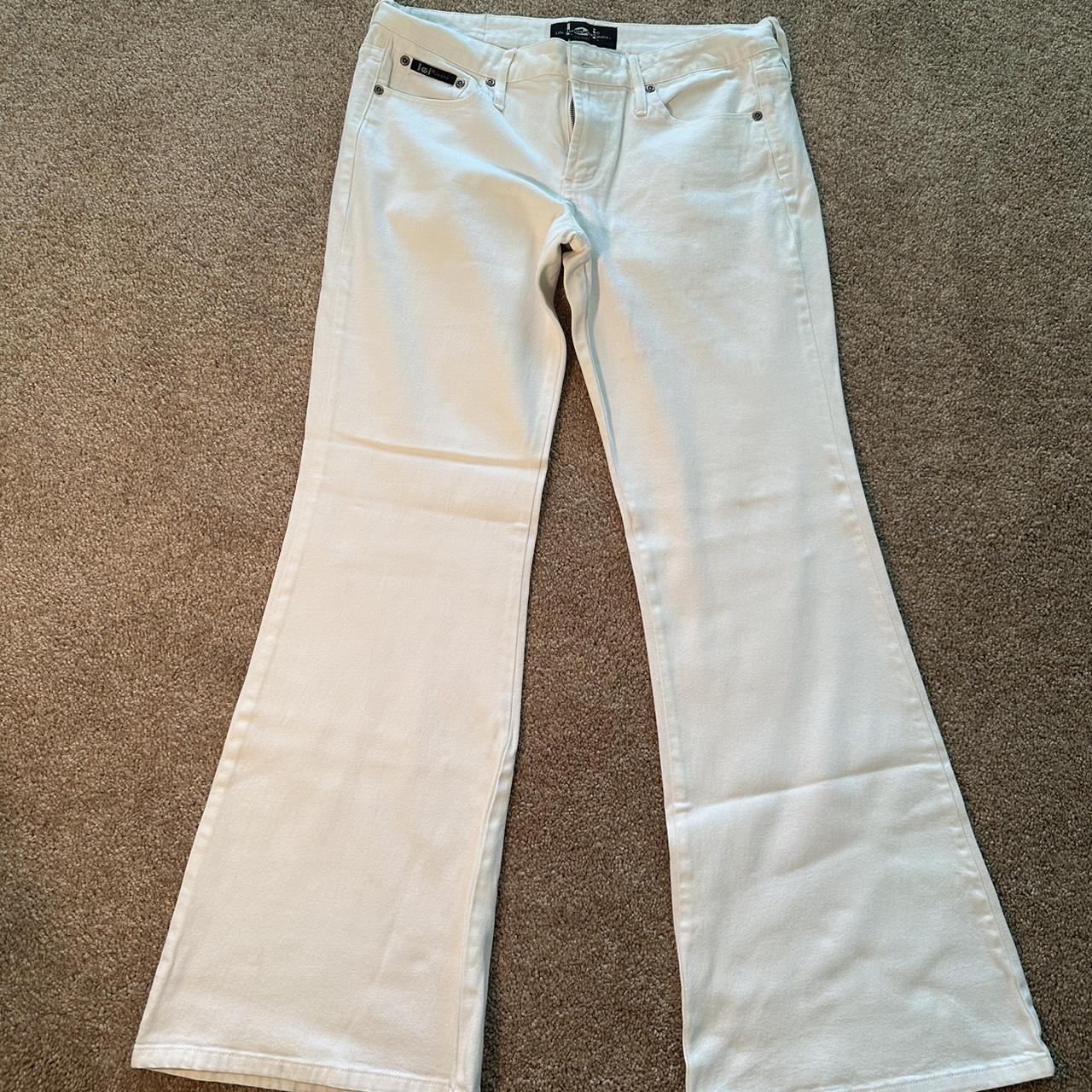 vintage women’s’ white flared pants. length: 30 1/2... - Depop