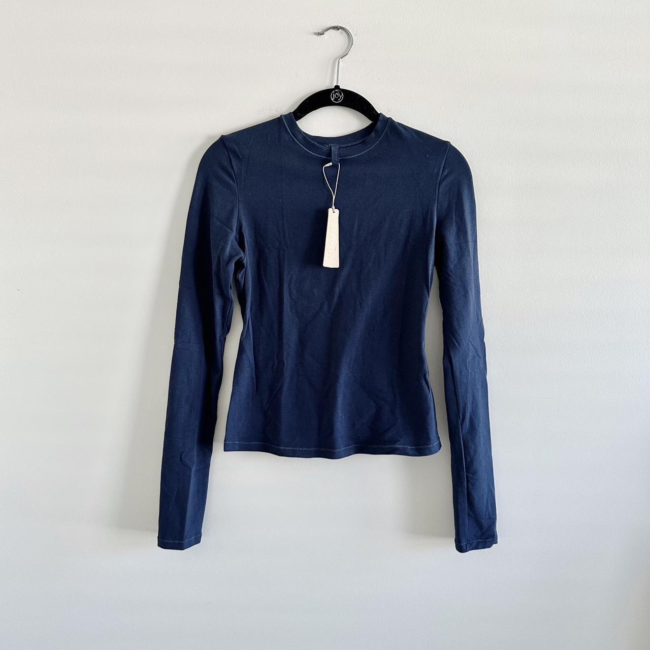 SKIMS navy cotton jersey long sleeve top size:... - Depop
