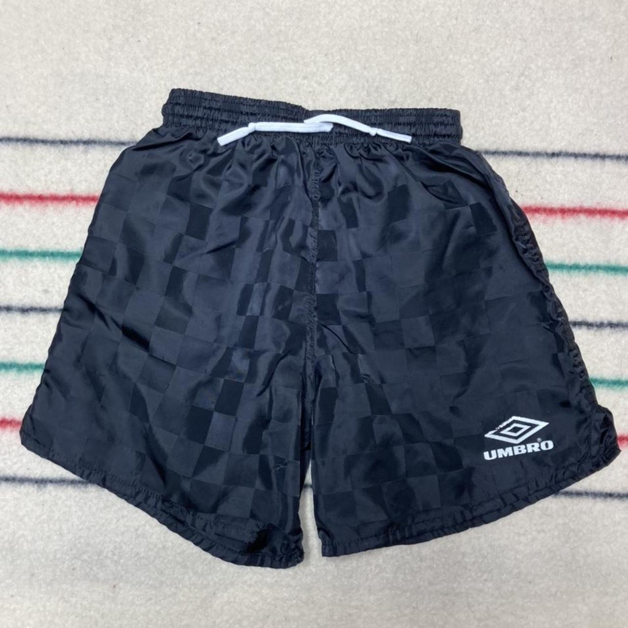 Umbro soccer shorts black checkered elastic waist... - Depop