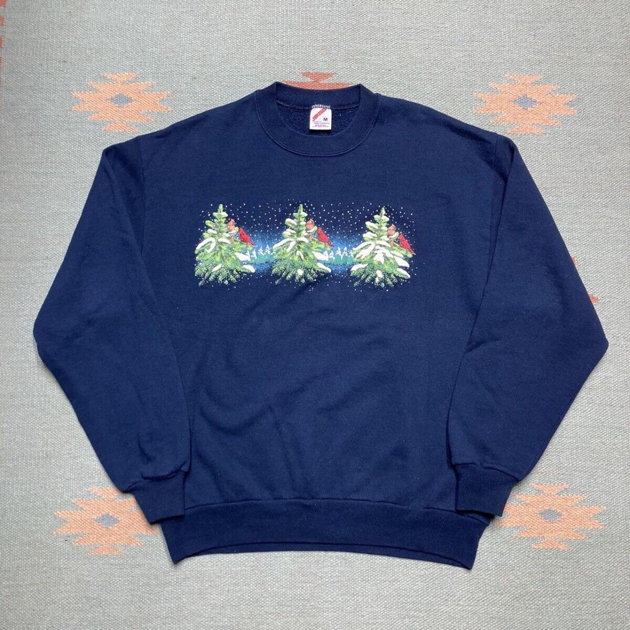Vintage Christmas sweatshirt sweater trees cardinal... - Depop
