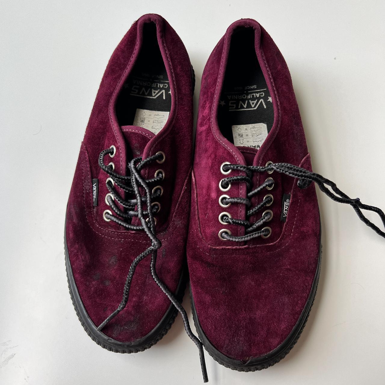 Burgundy vans in a shiny suede finish. Worn a few... - Depop