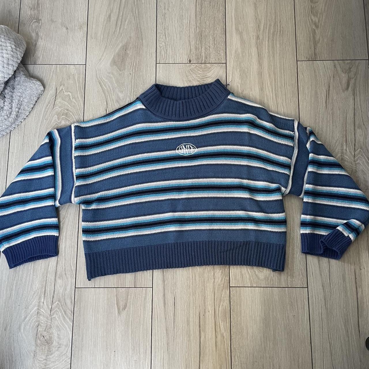 UNIF Women's Blue and White Jumper | Depop