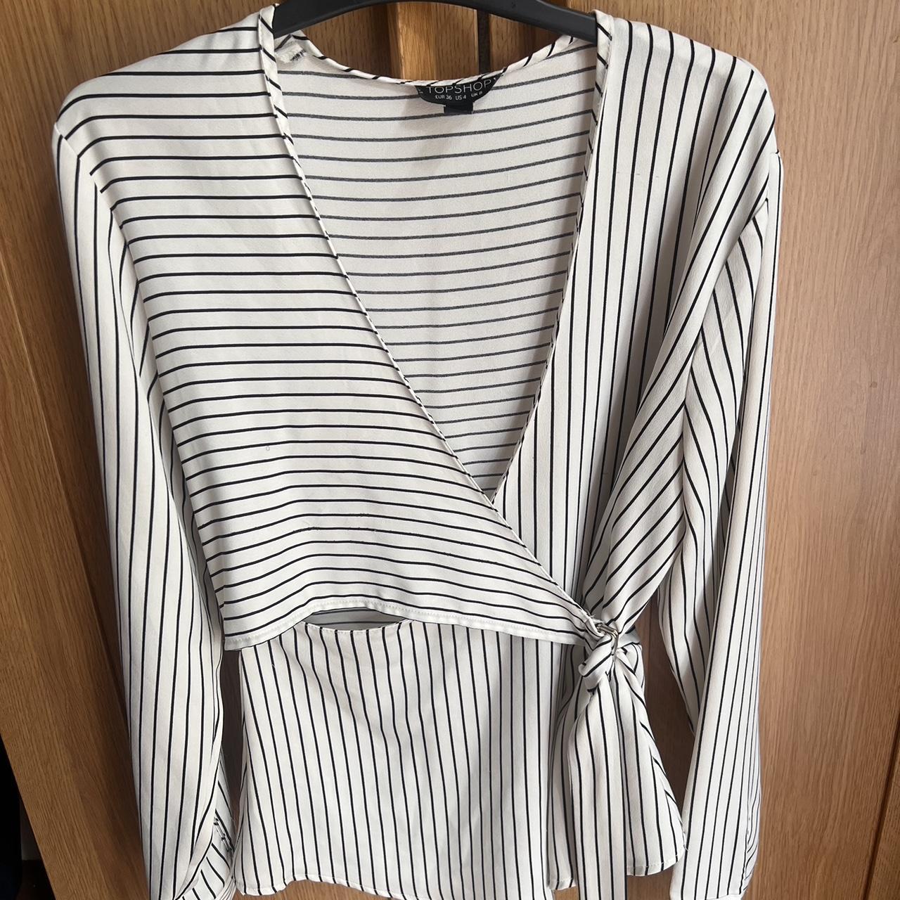 Topshop silky wrap striped cross over blouse.... - Depop