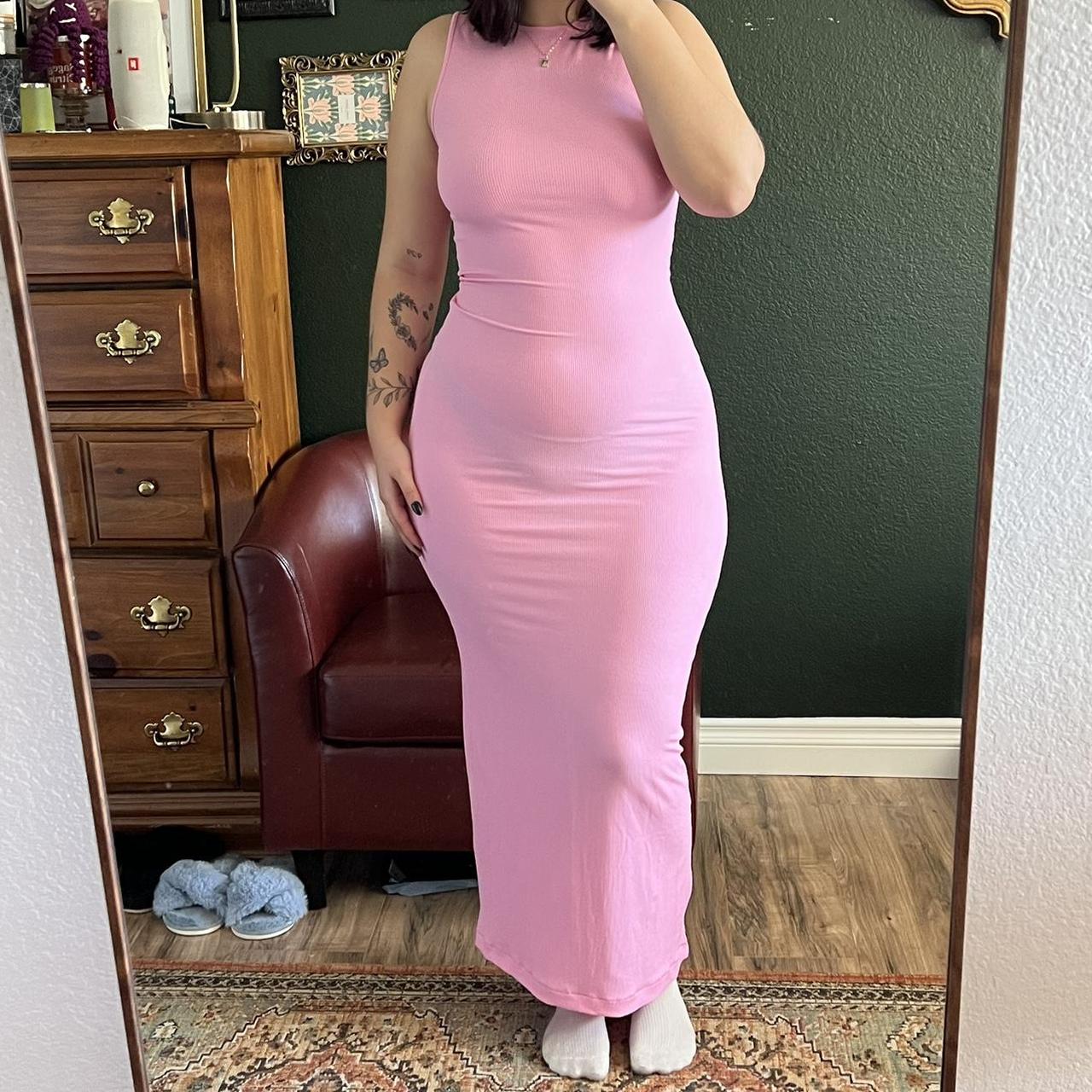 pink skims dress high neck, soft and stretchy.... - Depop
