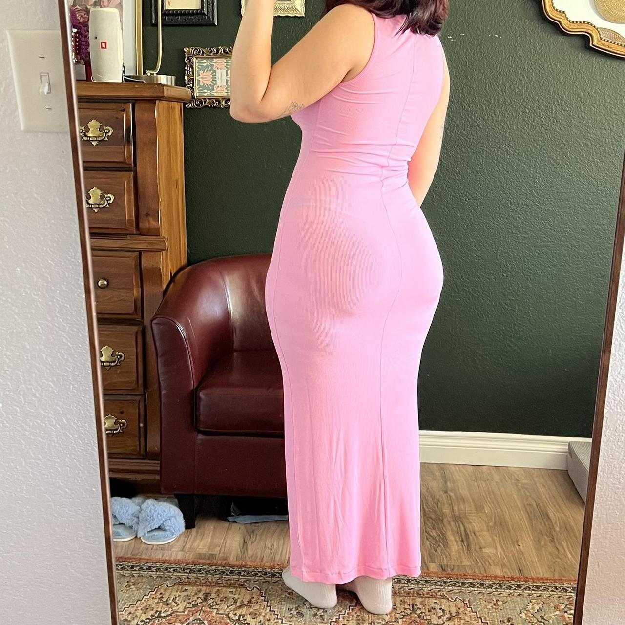 pink skims dress high neck, soft and stretchy.... - Depop