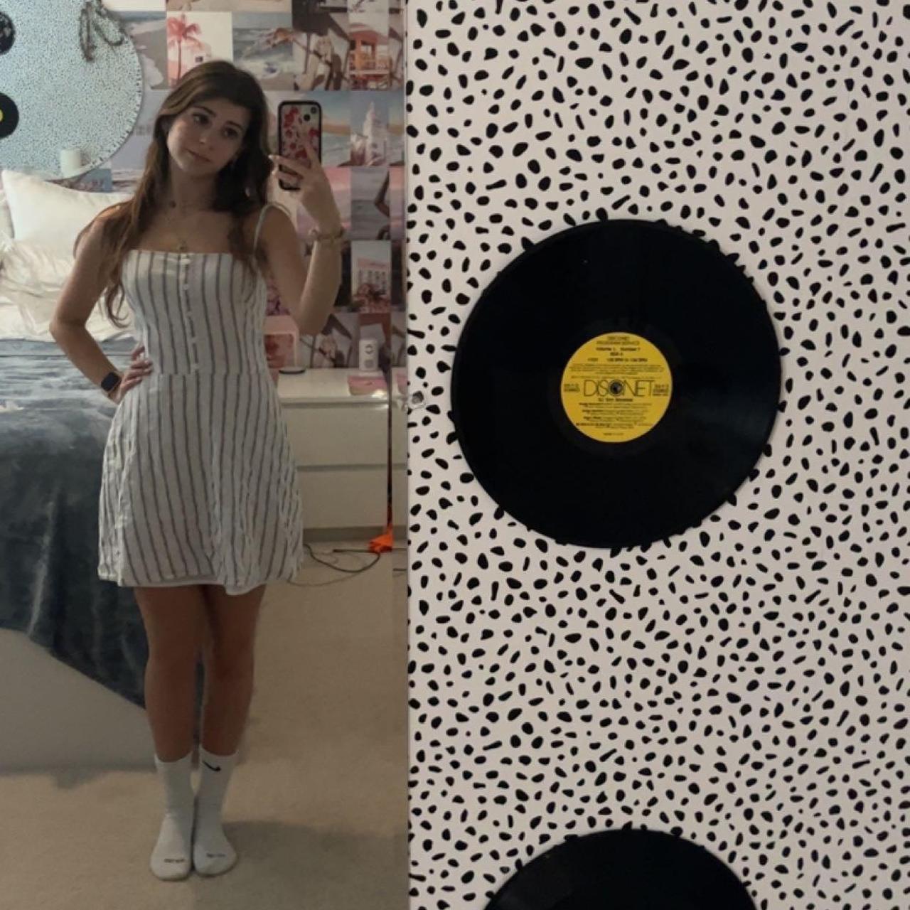 white striped button dress - Depop