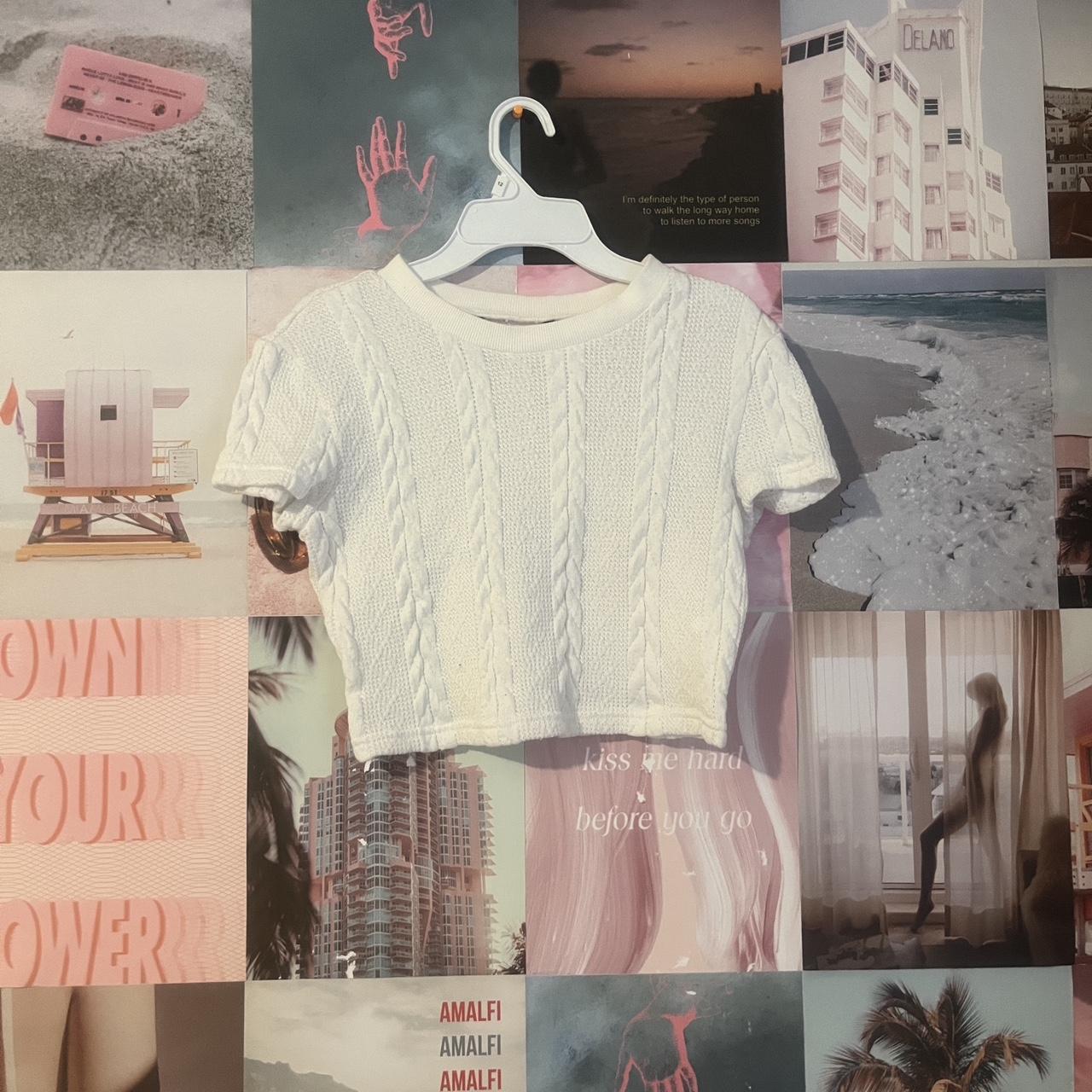 white cropped baby tee sweater ; probably a small - Depop