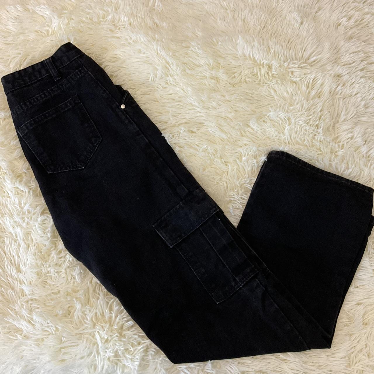 Straight leg black denim cargos Super cute like... - Depop