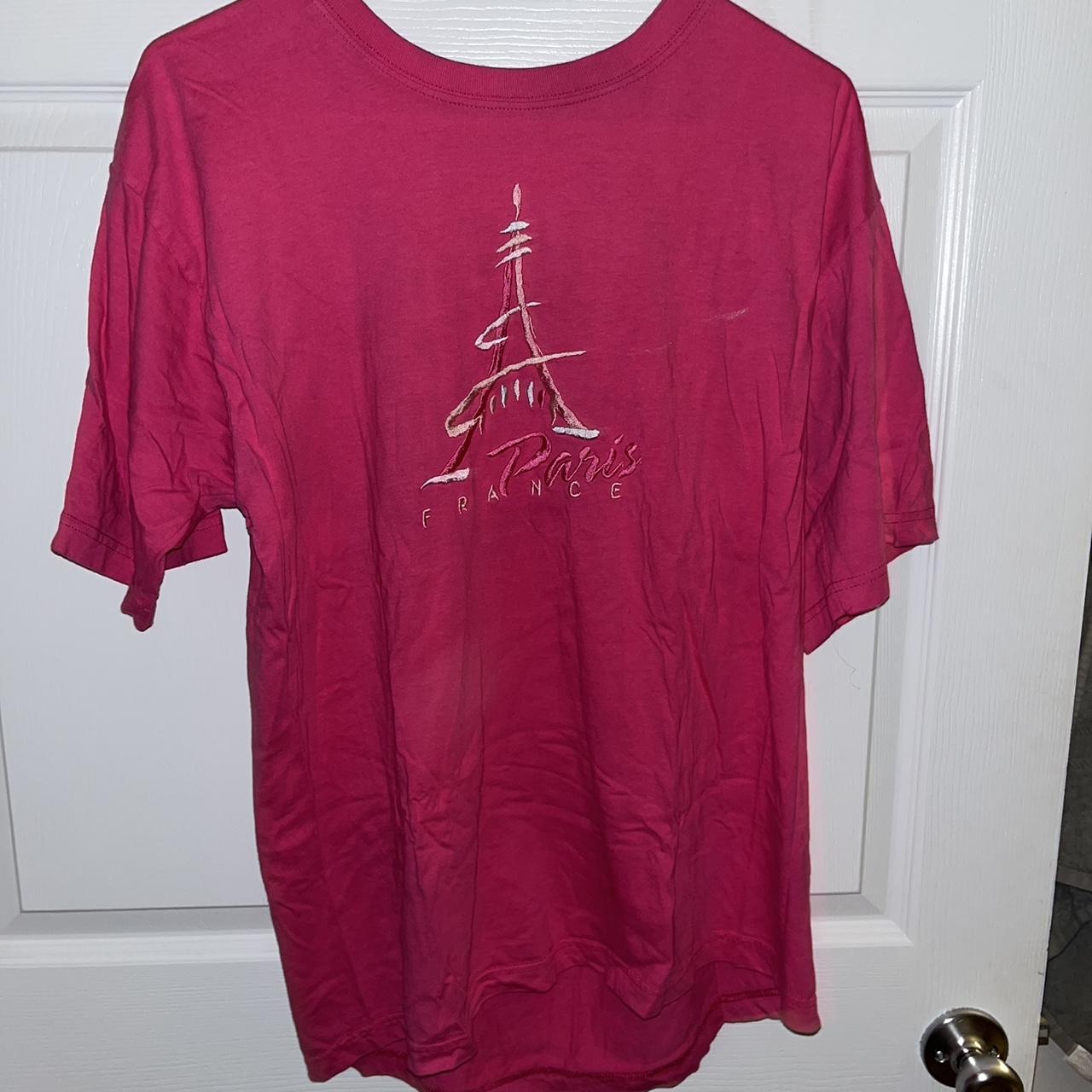 Paris, France embroidered pink t-shirt. 7/10... - Depop